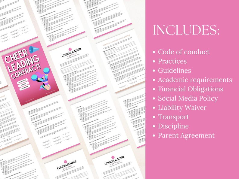 Cheerleading Contract Template: High School Program (digital Download ...