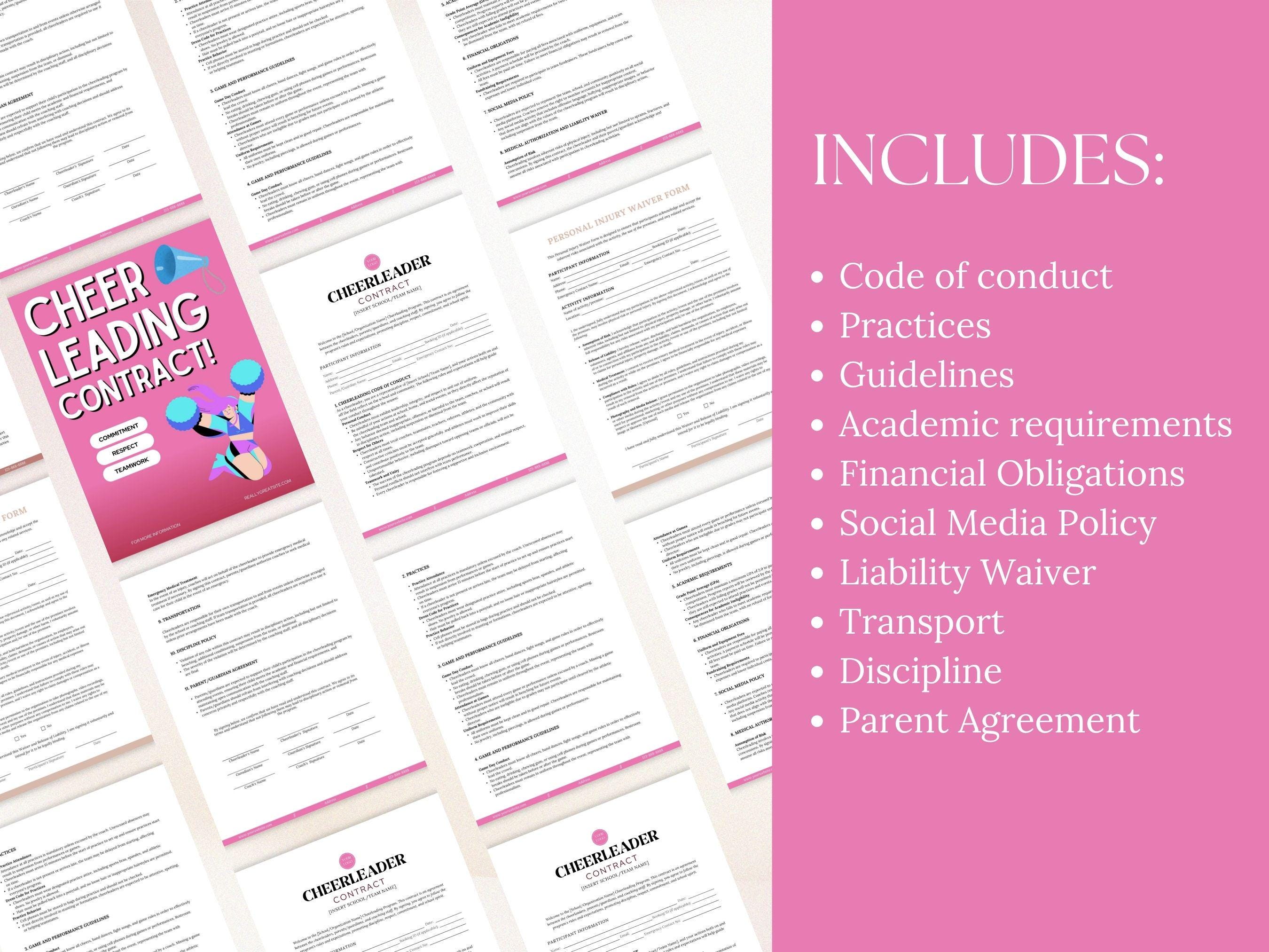 Cheerleading Contract Template: High School Program (digital Download ...