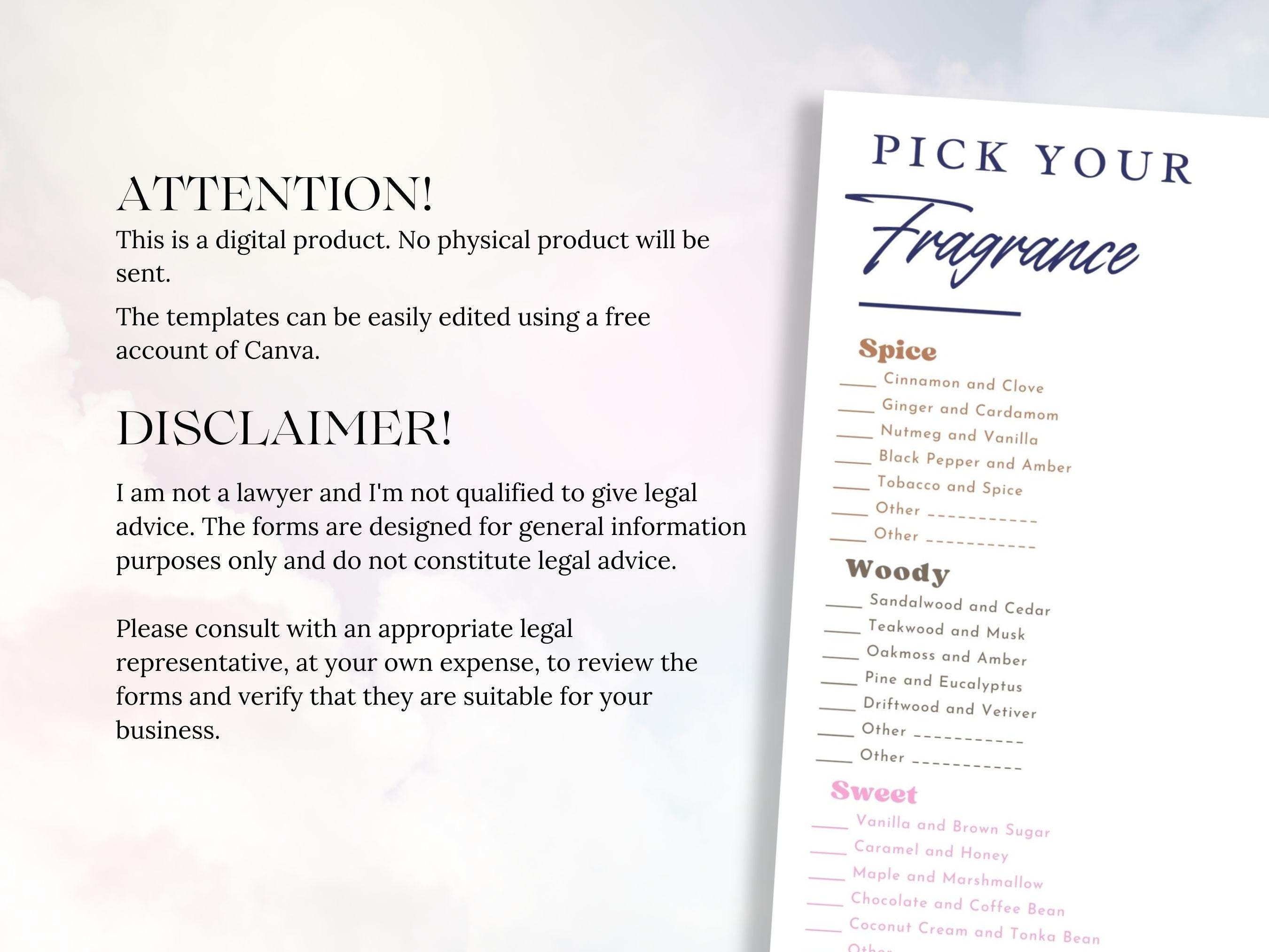 Candle Pour Bar Fragrance Selection Card: Editable Canva Template ...