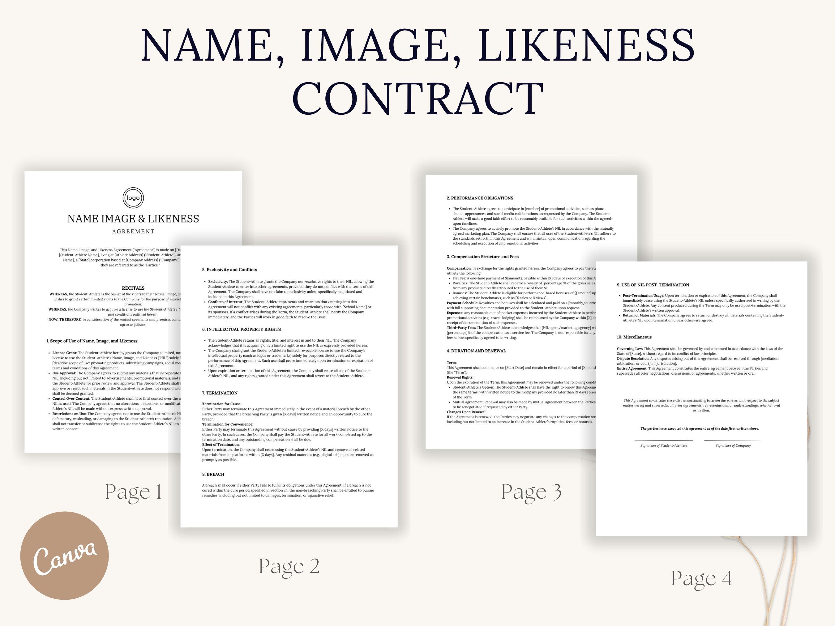 Name Image Likeness (NIL) Contract Template, Student Athlete ...