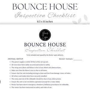 Editable Bounce House Inspection Checklist: Rental Business Form ...