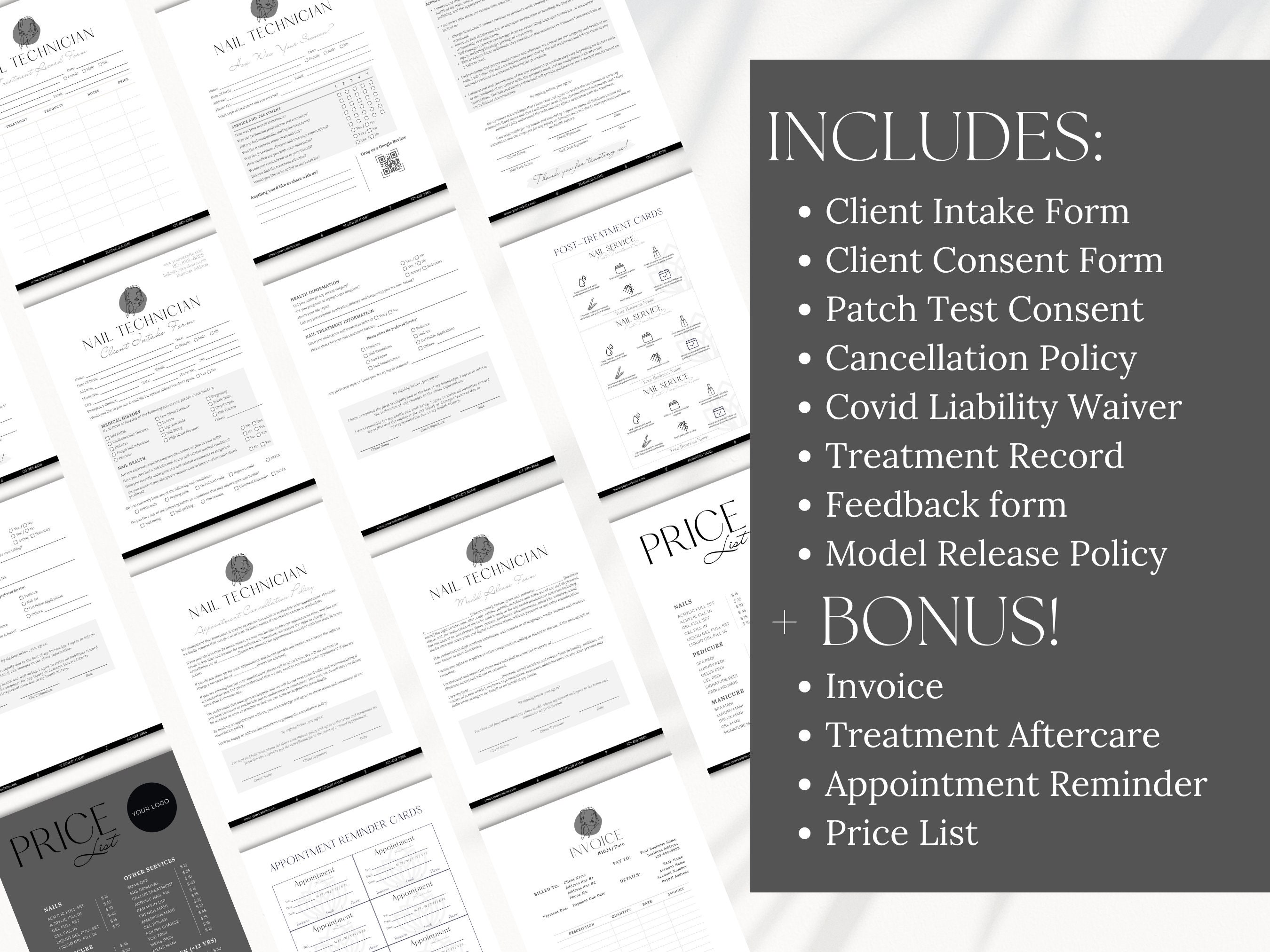 Nail Technician Forms Template Editable in Canva Nail Artist and ...