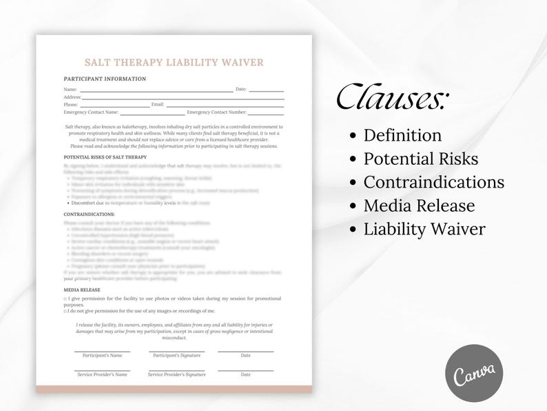 Salt Therapy Waiver Template: Halotherapy Consent Form (digital ...