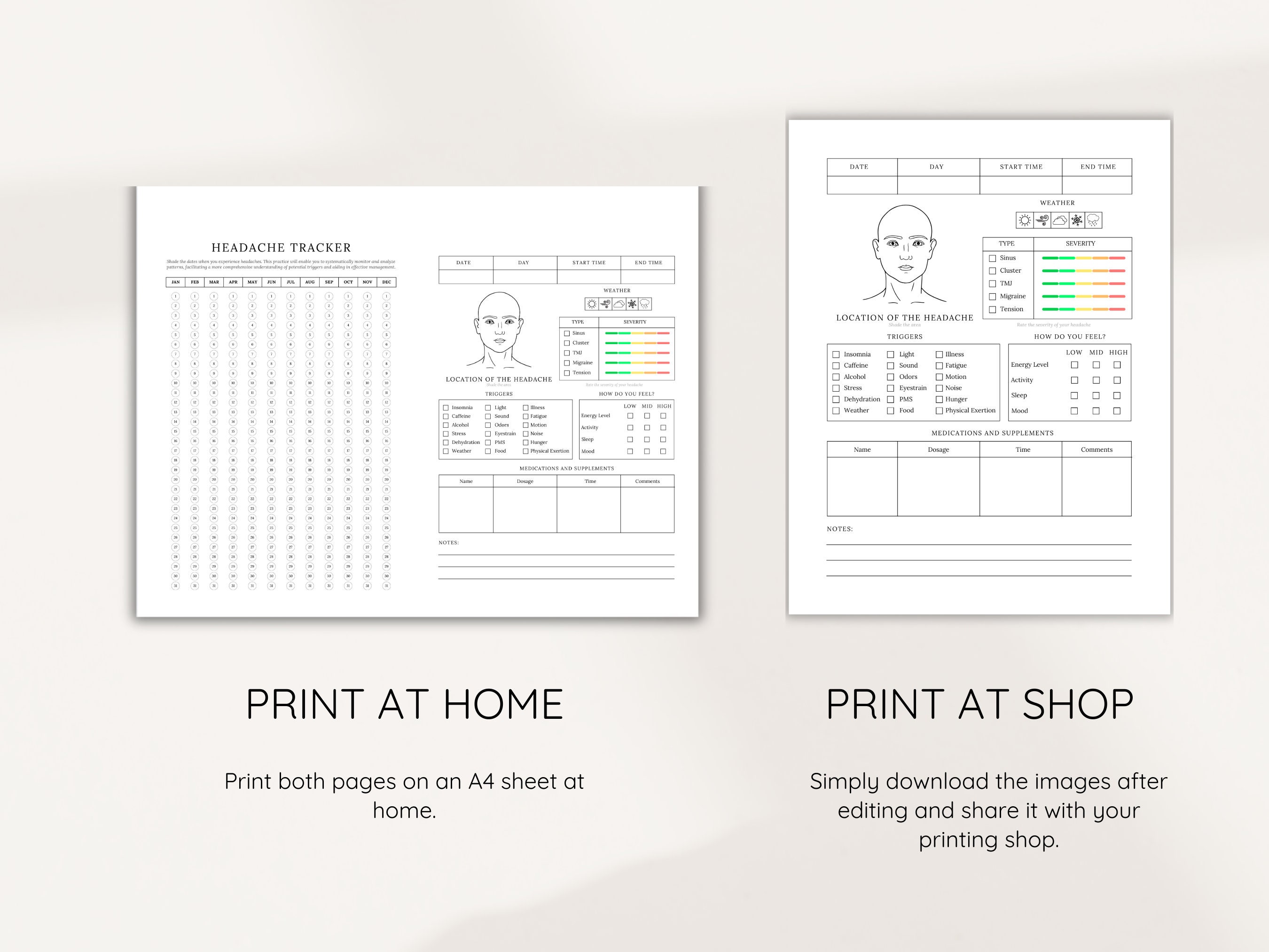 Printable Headache Tracker, Migraine Tracker, Headache Symptom Tracker ...