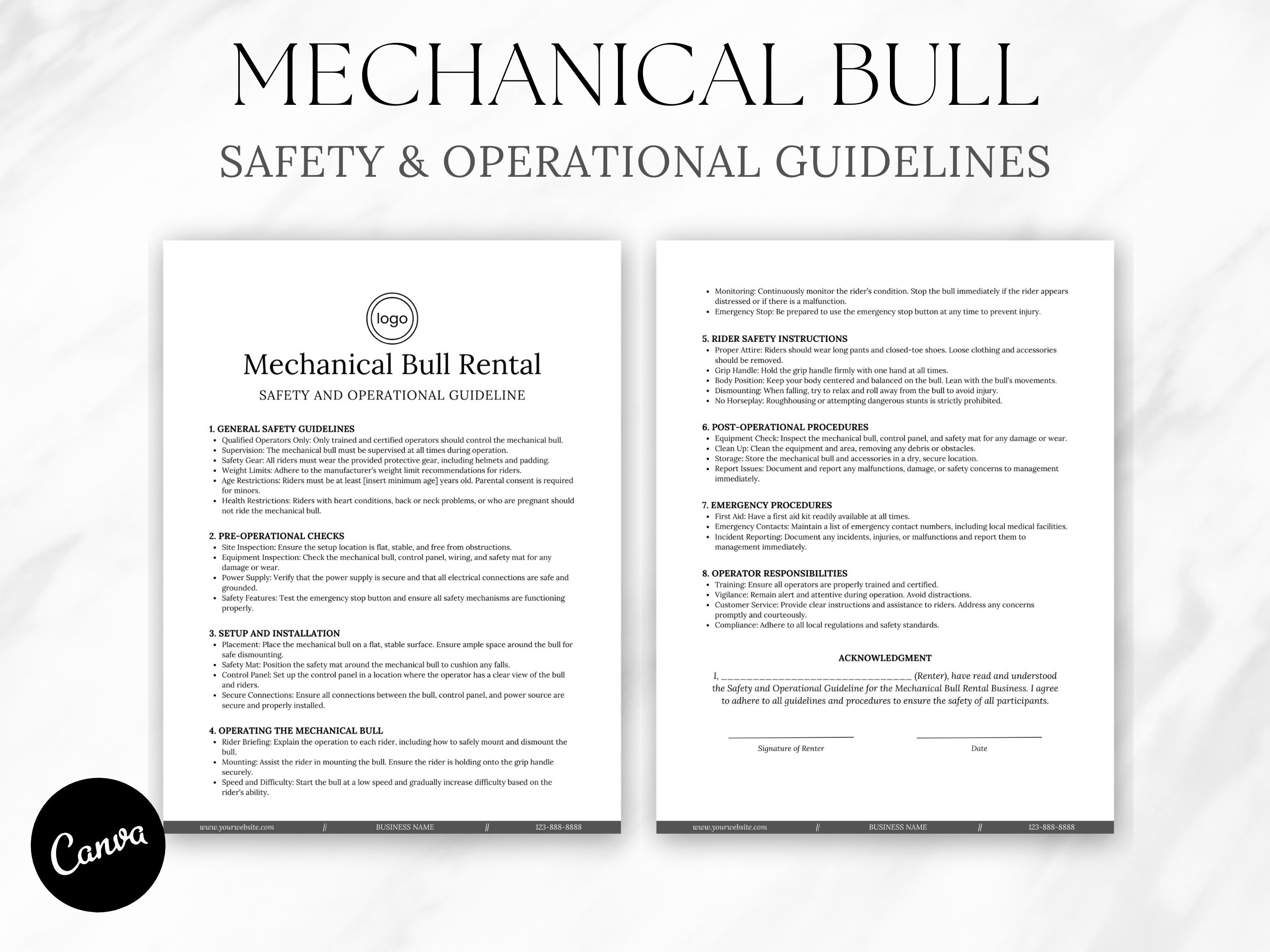 Mechanical Bull Rental Agreement Template: Liability Waiver & Safety ...