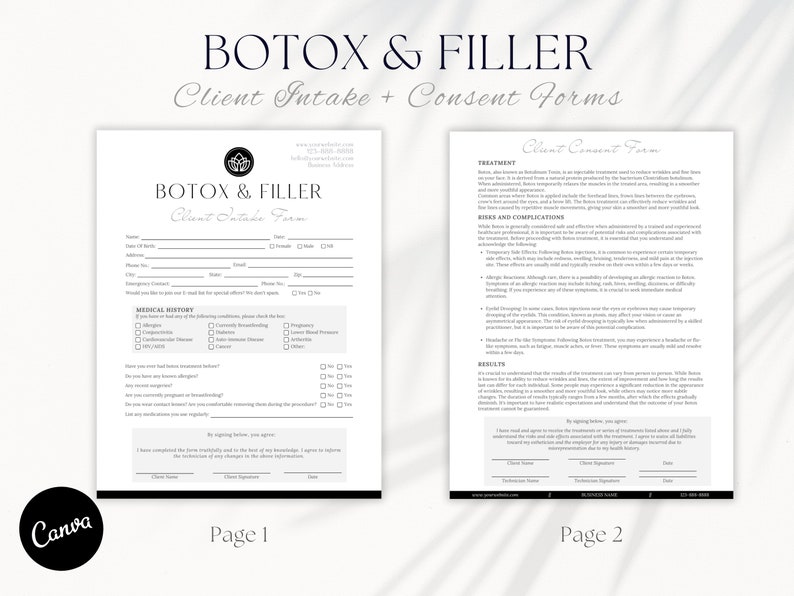 Facial Injectables Forms Bundle Botox and Dermal Filler Cosmetic Nurse ...