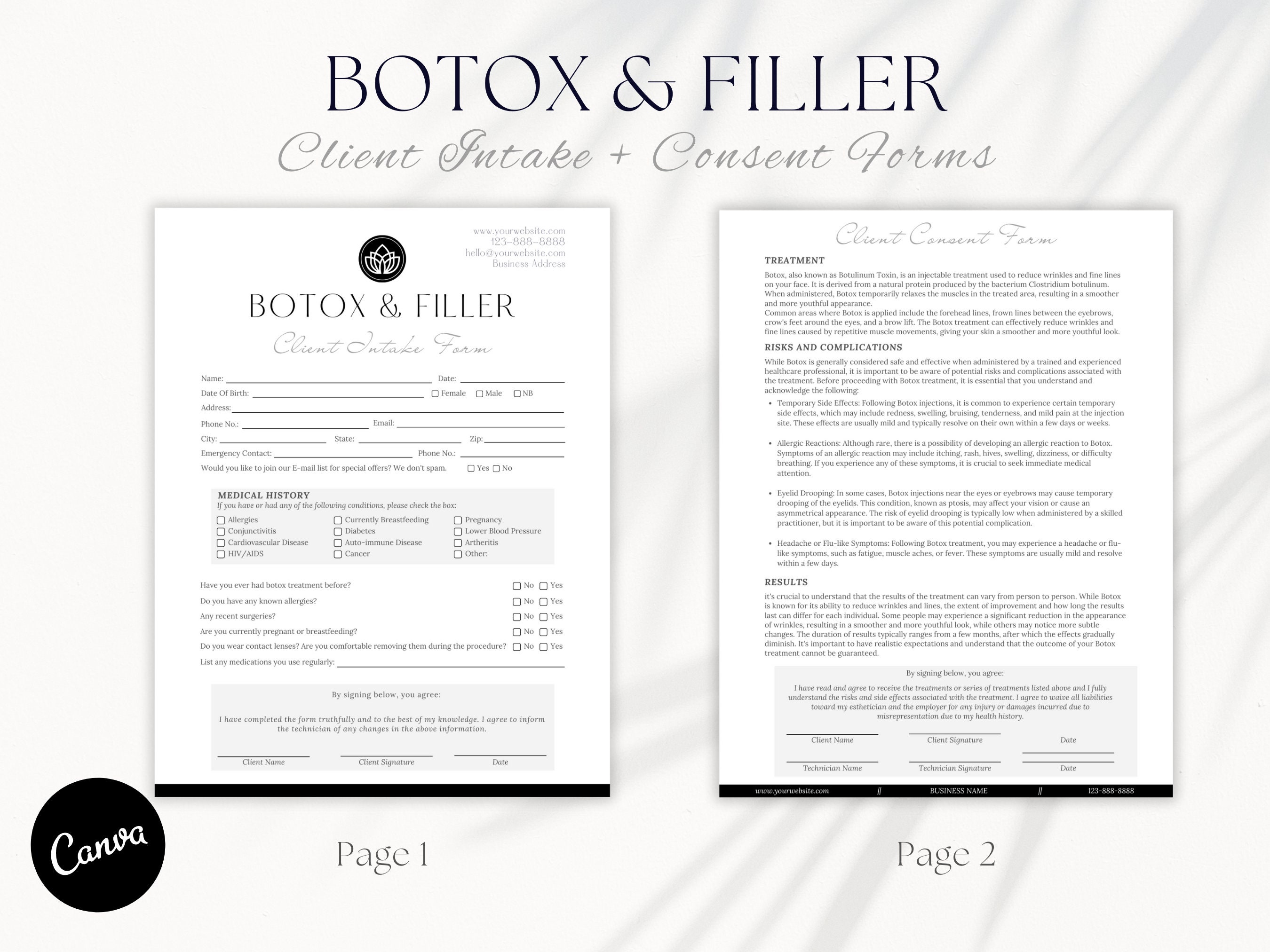 Facial Injectables Forms Bundle Botox and Dermal Filler Cosmetic Nurse ...