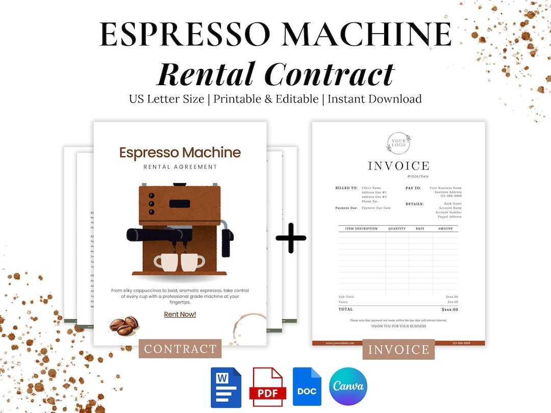 Espresso Machine Rental Agreement Template: Editable Lease Contract ...