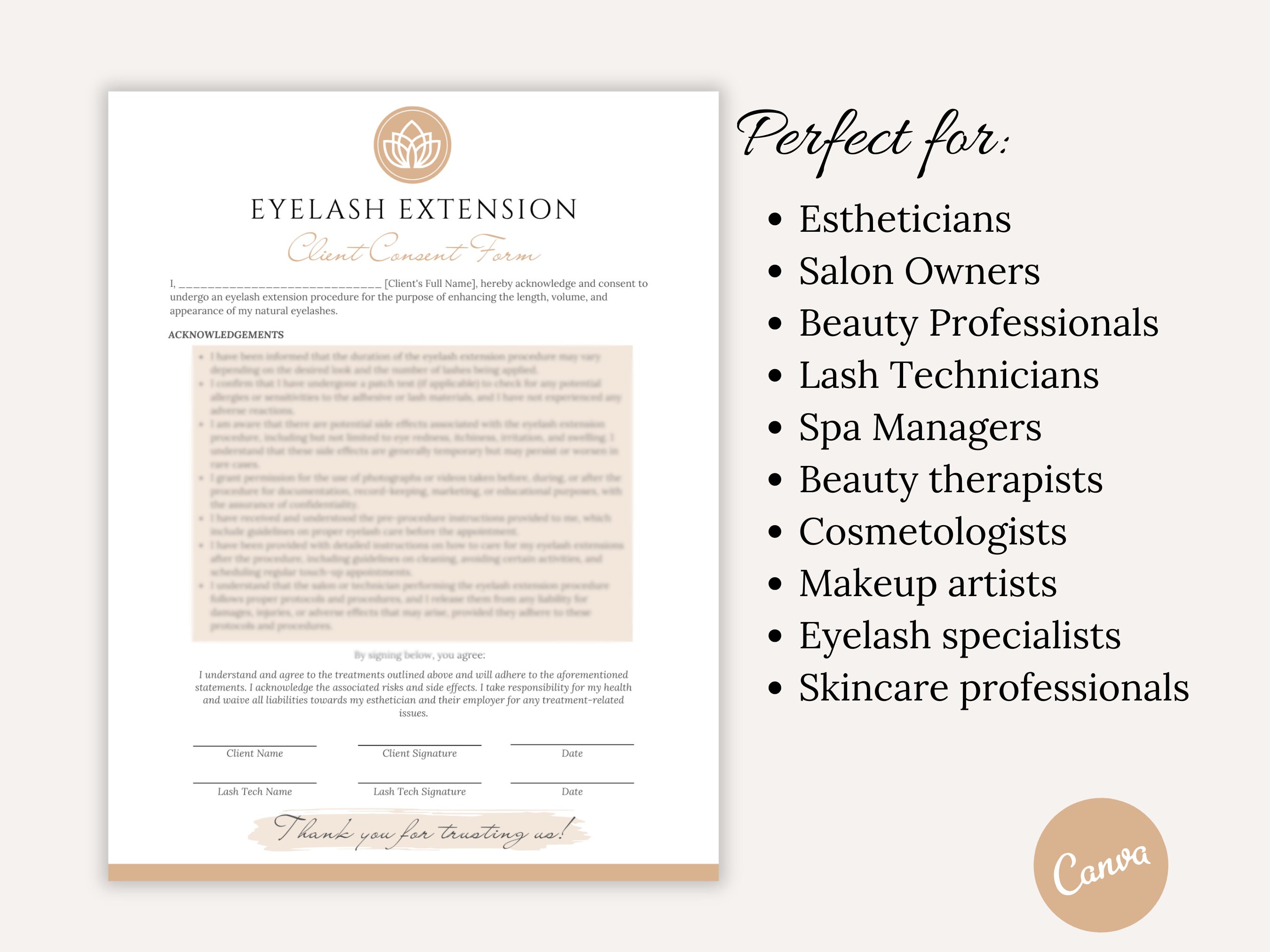 Lash Extension Consent Form, Client Consent, Editable Canva Template ...