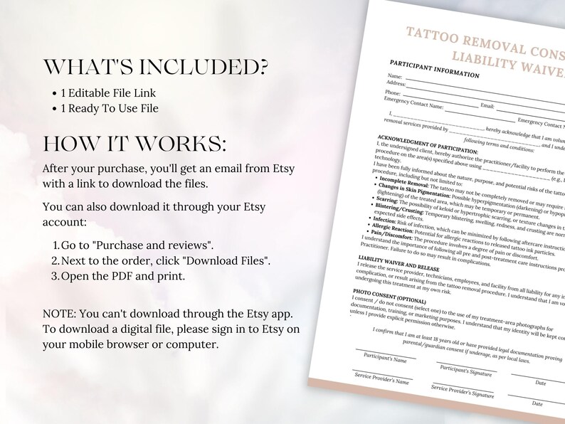 Printable and Editable Tattoo Removal Liability Waiver PDF Template ...