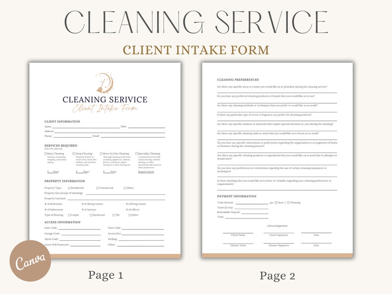 Ready to Print Cleaning Service Forms for Cleaners, Maids, Janitor, Housekeeper Cleaning ...