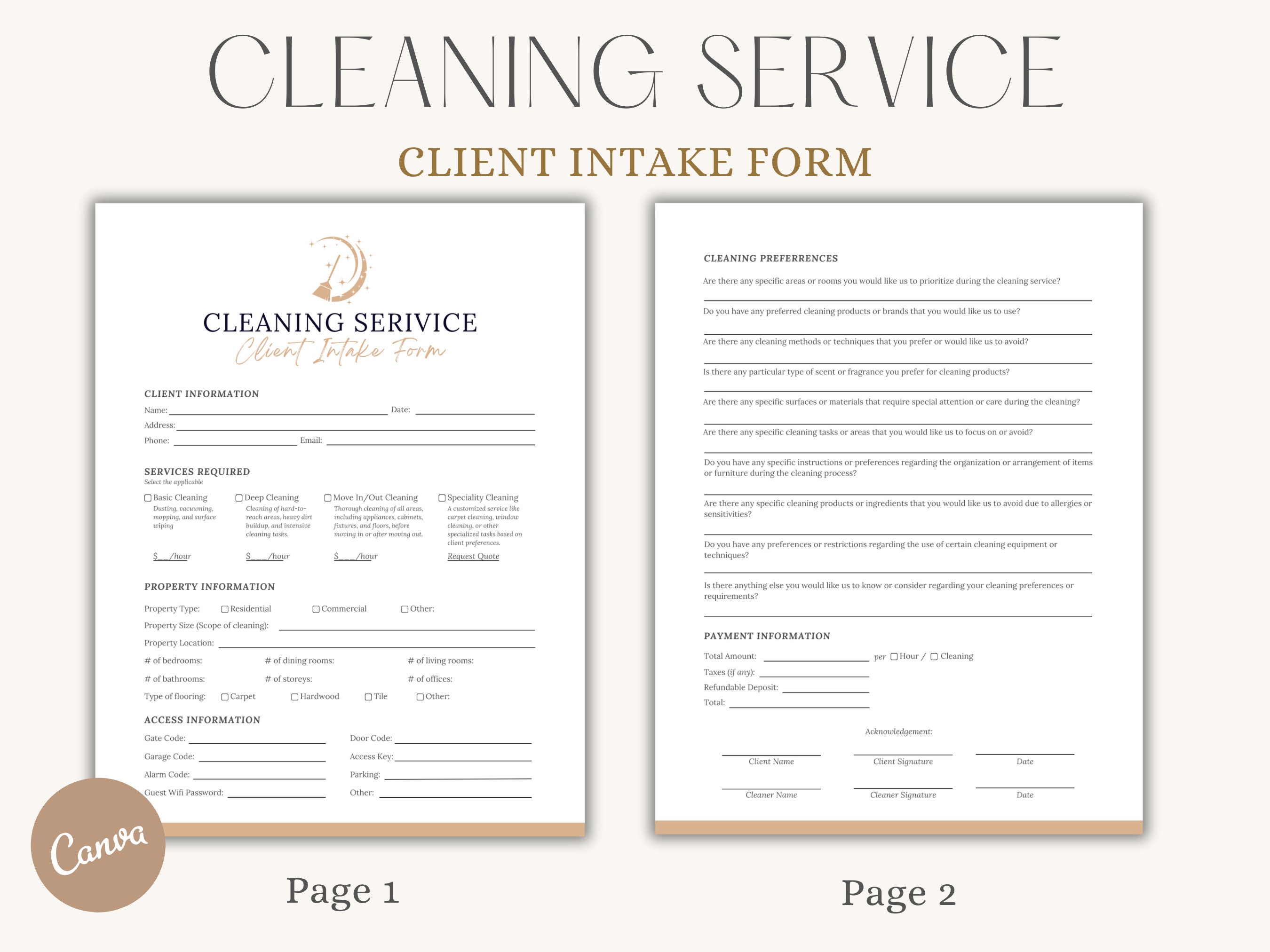 Ready to Print Cleaning Service Forms for Cleaners, Maids, Janitor ...