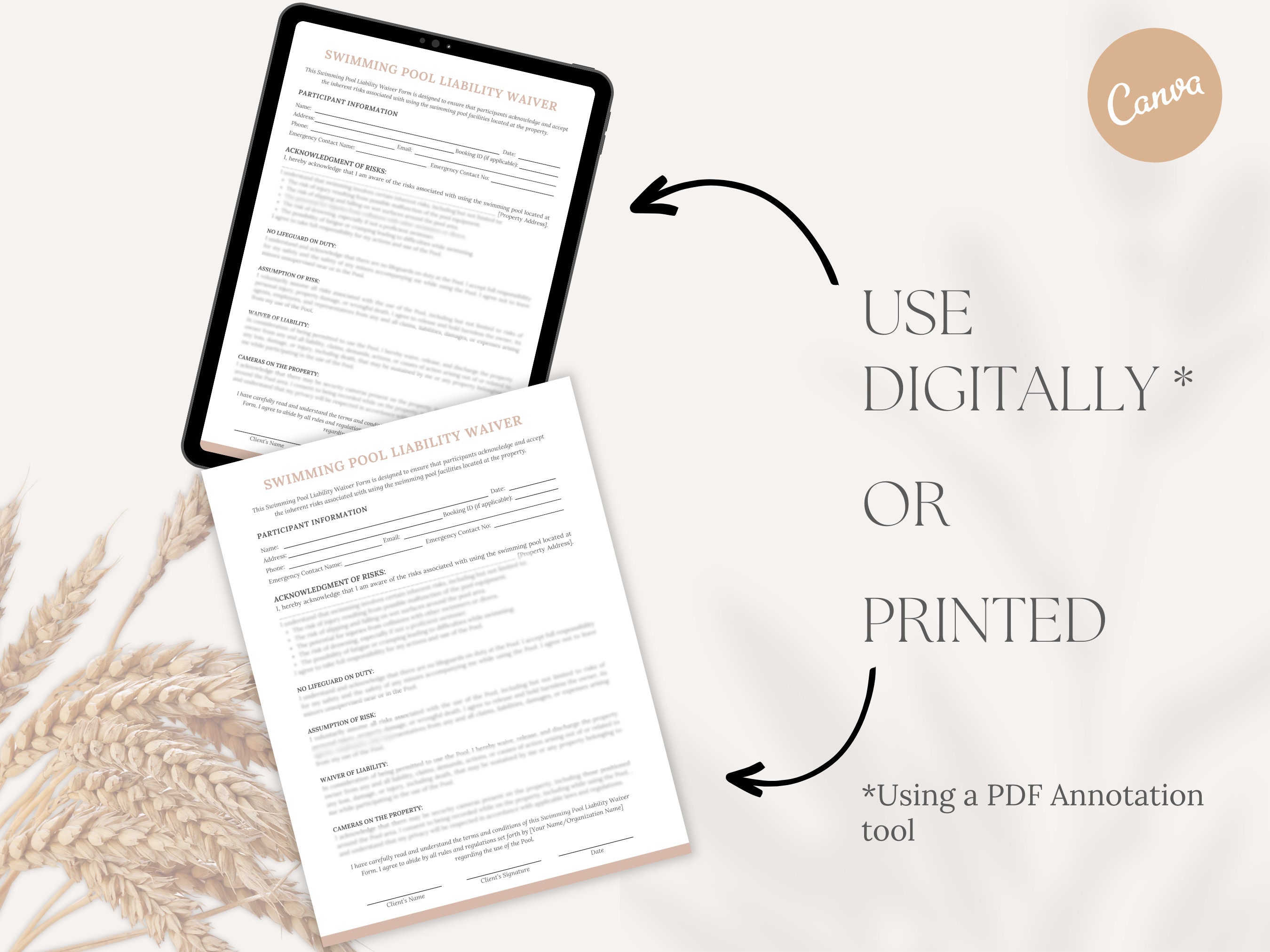 Swimming Pool Liability Waiver Template: Customizable Pool Rental ...