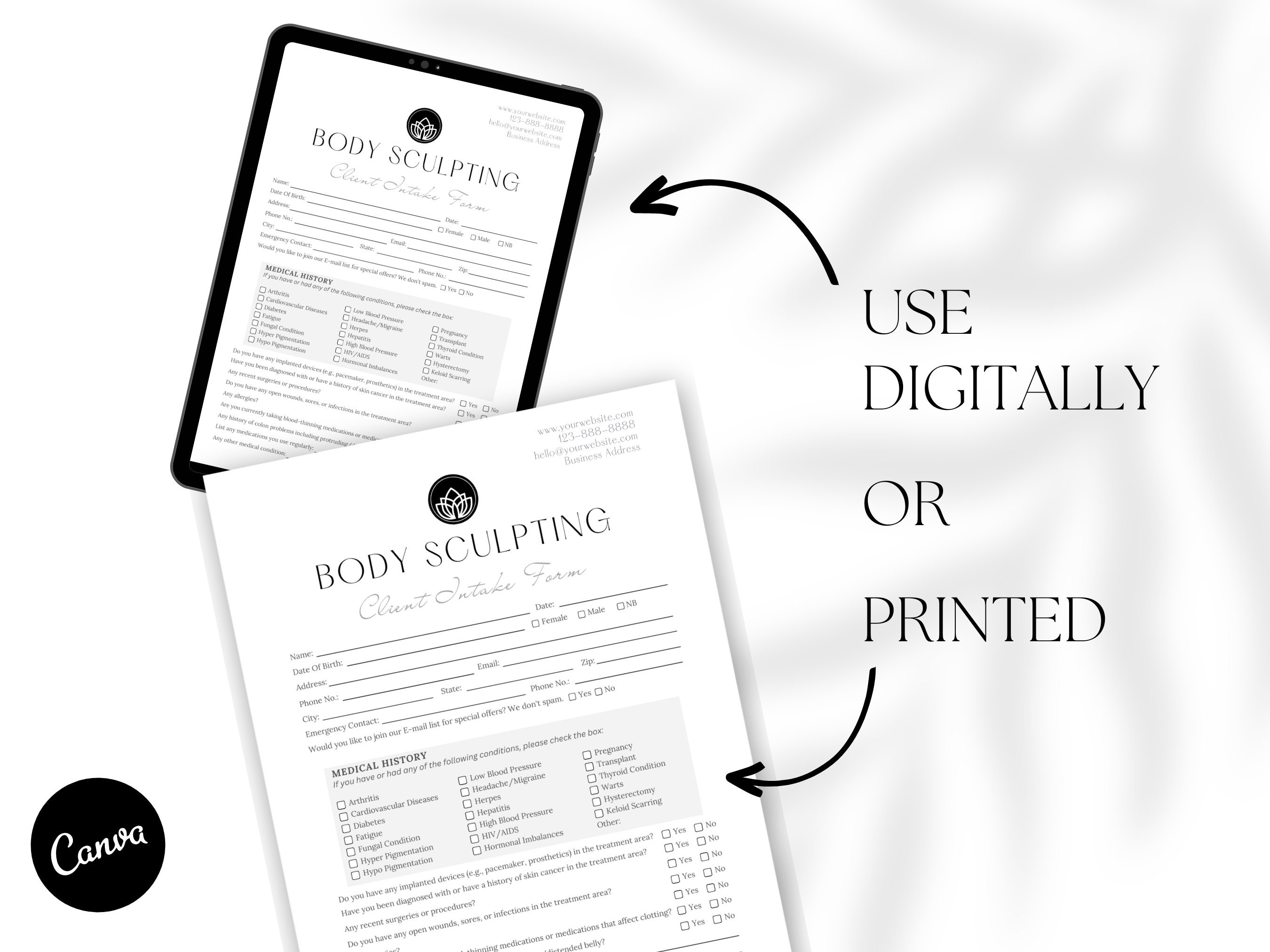 Body Sculpting Forms | Fat Reduction Treatment Template | Body Shaping ...