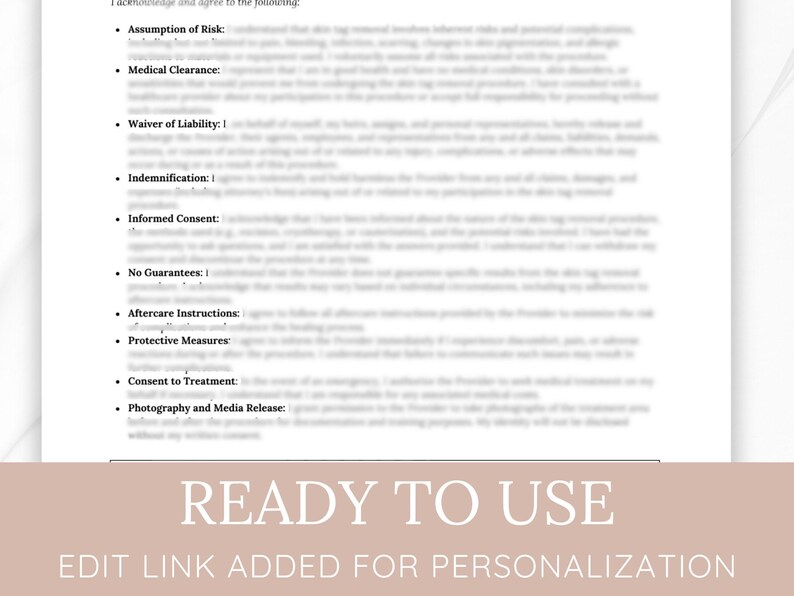 Skin Tag Removal Consent Form: Liability Waiver Template (digital ...