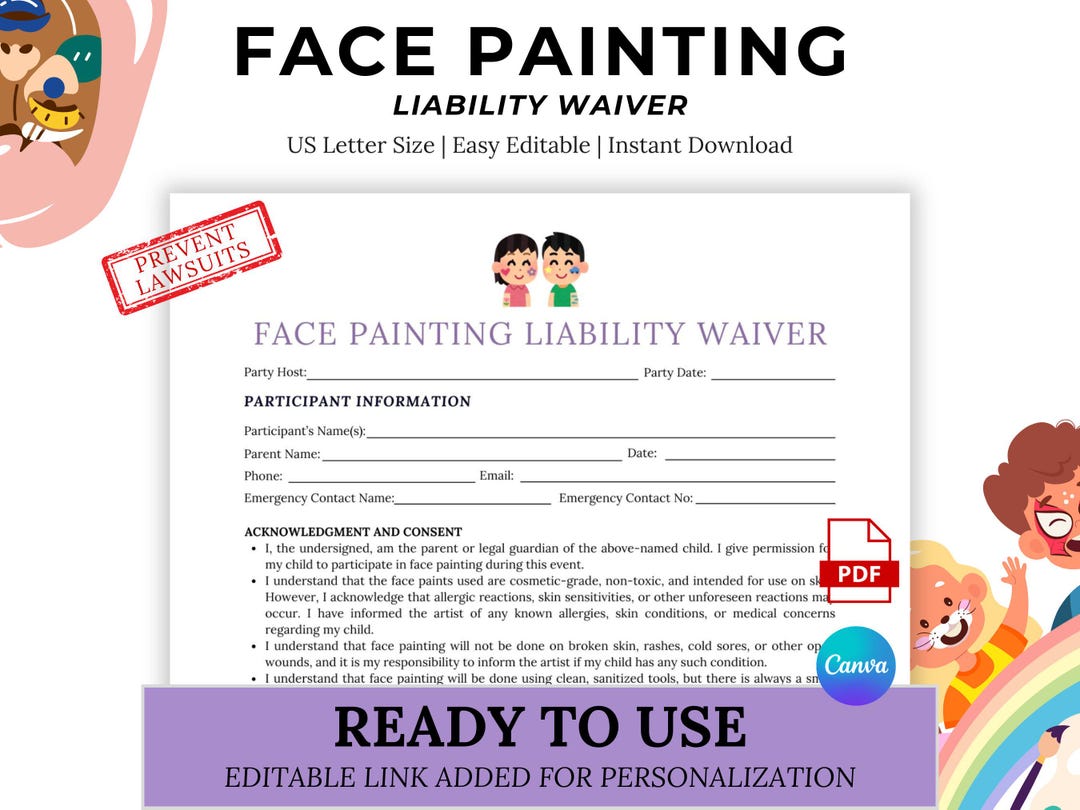 Face Painting Liability Waiver Template: Party Consent Form (PDF ...