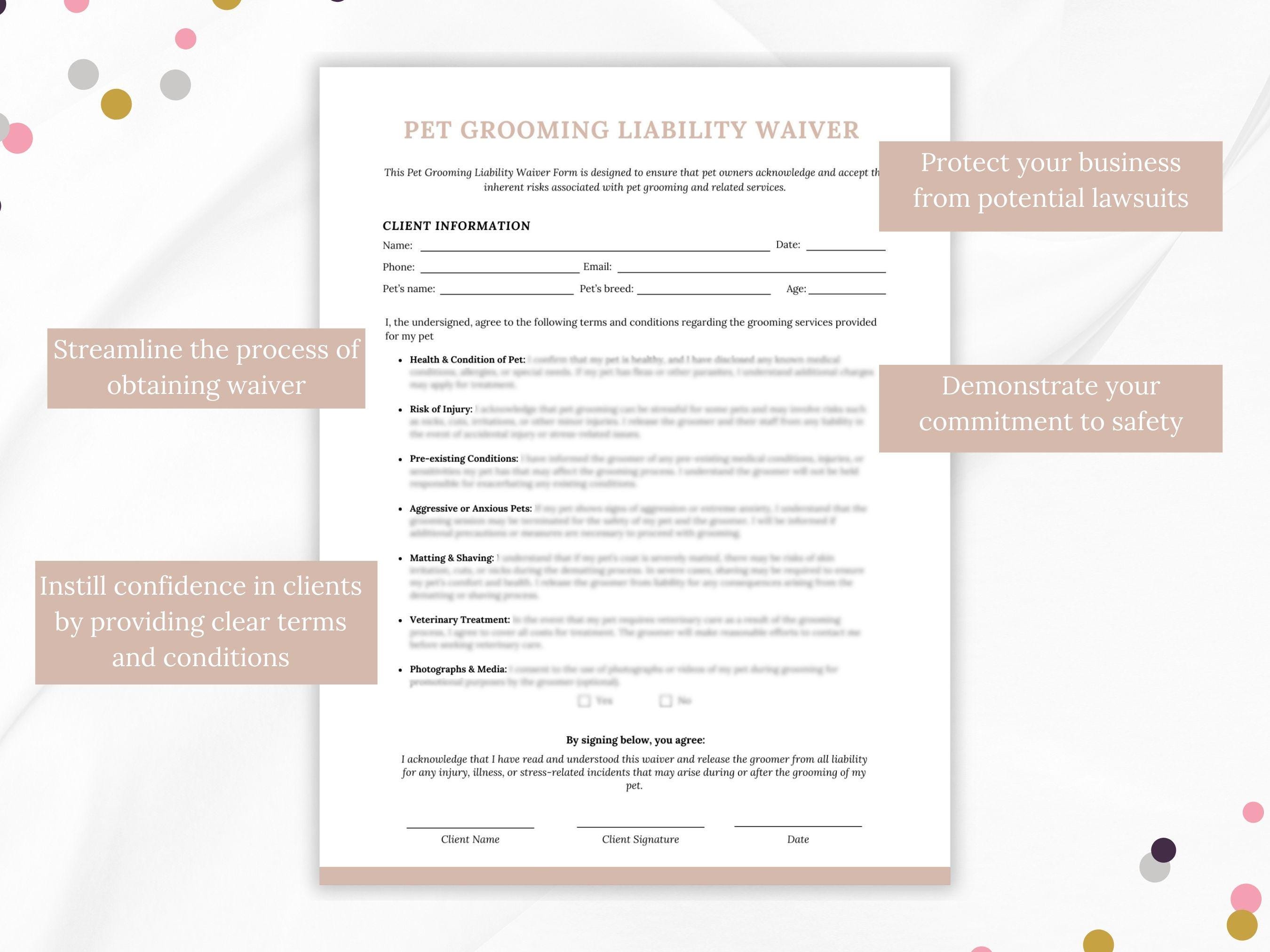 Pet Grooming Waiver Template: Editable Salon Consent Form (digital ...