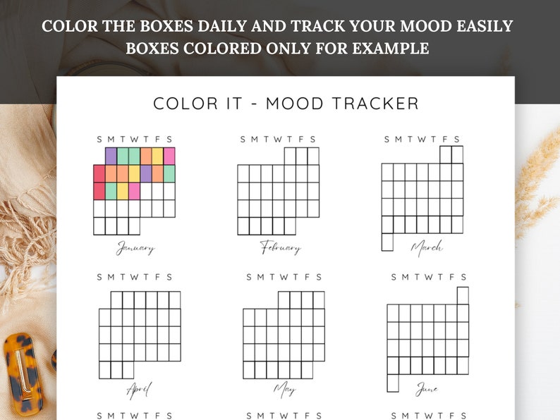 Printable 2024 Color It Mood Tracker, Mood Spectrum Journal, Emotion ...