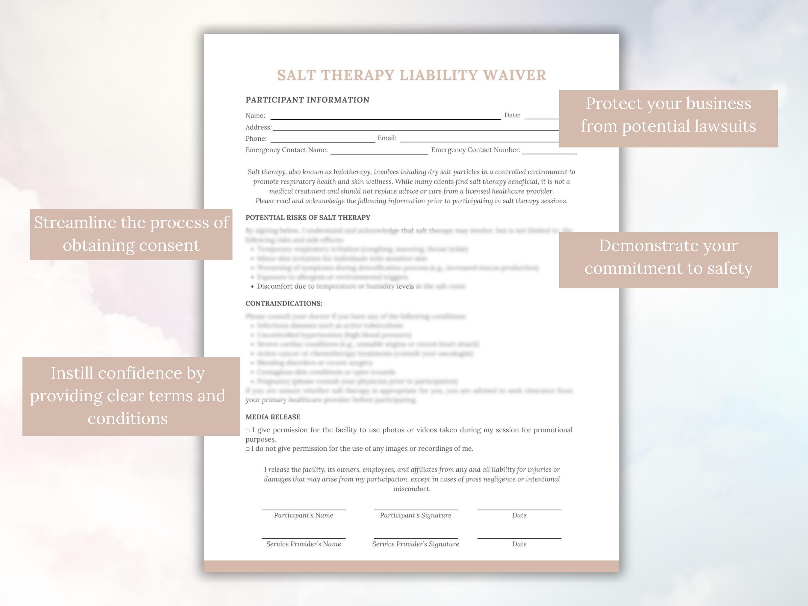 Salt Therapy Waiver Template: Halotherapy Consent Form (digital ...