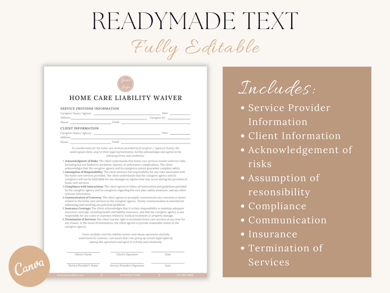 Home Care Liability Waiver Template: Adult Caregiver Release (PDF ...