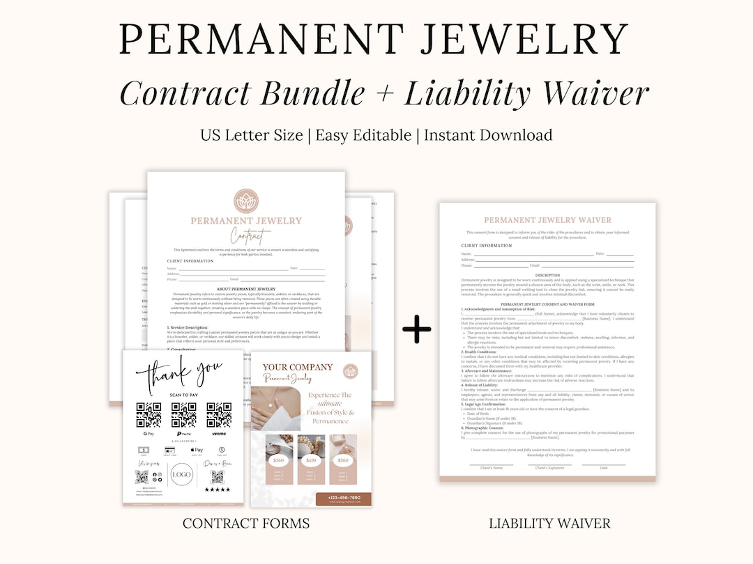 Permanent Jewelry Contract Forms Bundel, Permanent Jewelry Liability ...
