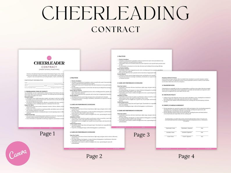 Cheerleading Contract Template: High School Program (digital Download ...