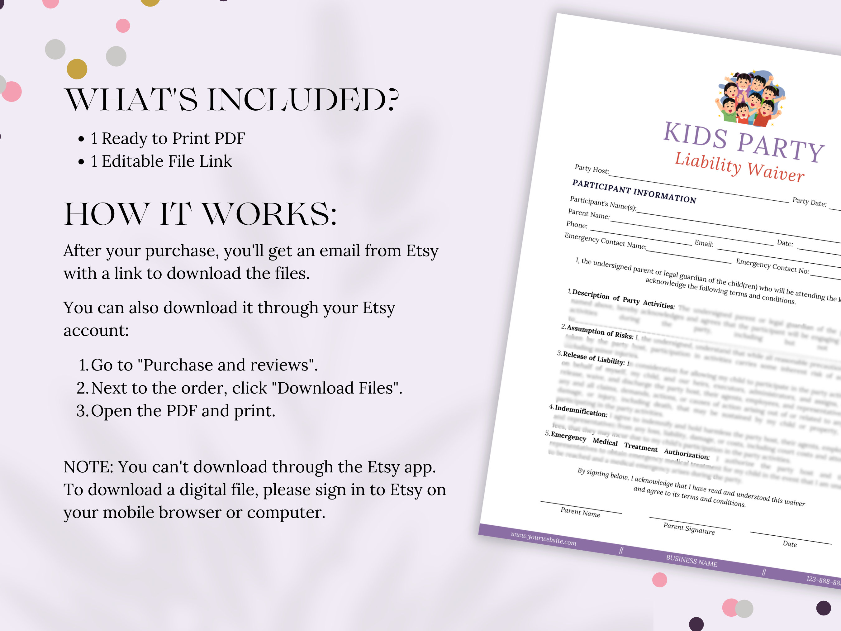 Kids Party Liability Waiver Template: Editable Parent Consent Form ...