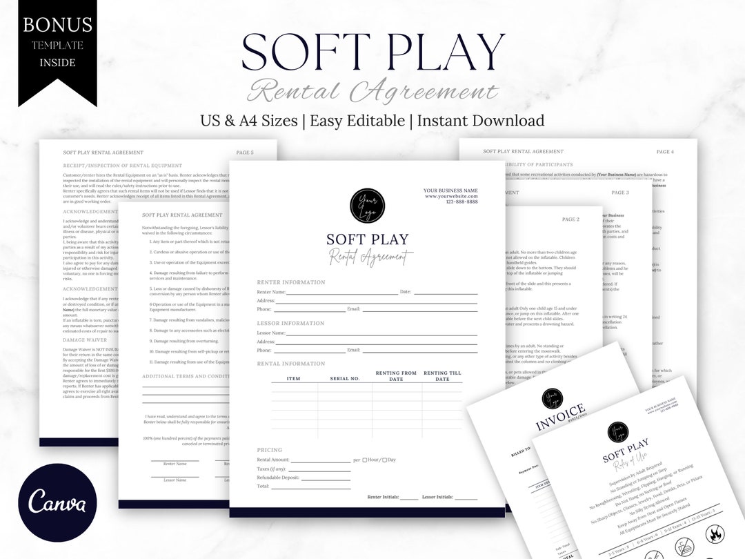 Soft Play Rental Agreement Template: Editable Lease Contract (US & A4 ...