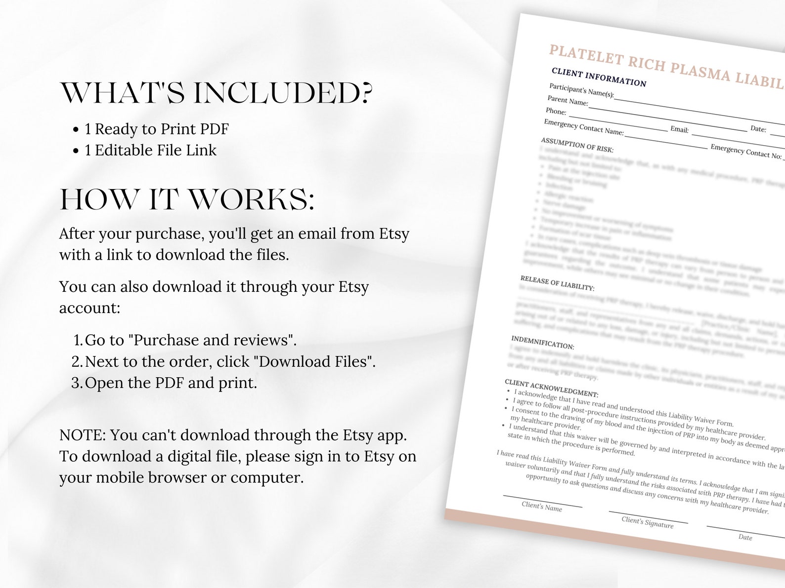 PRP Consent Form & Liability Waiver Template (digital Download) - Etsy