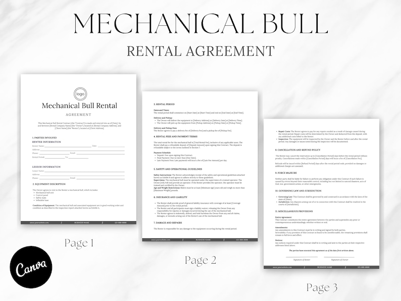 Mechanical Bull Rental Agreement Template: Liability Waiver & Safety ...