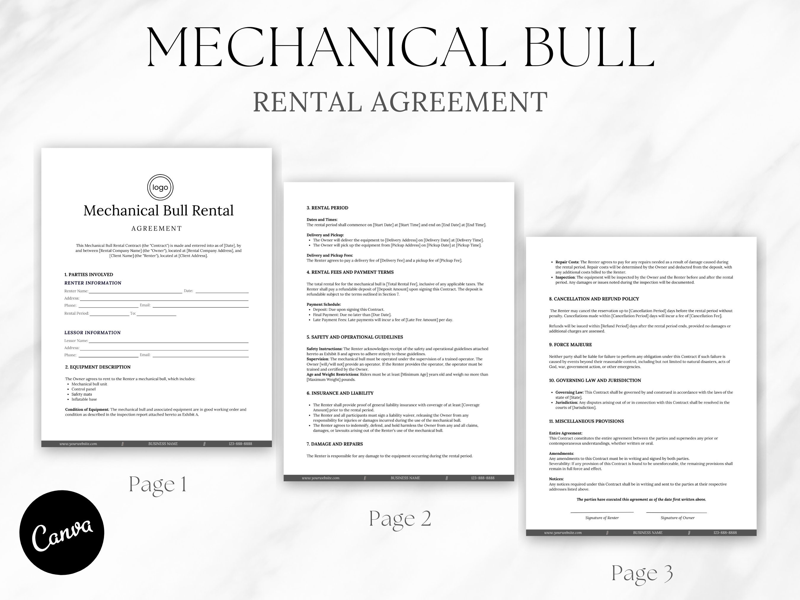 Mechanical Bull Rental Agreement Template: Liability Waiver & Safety ...