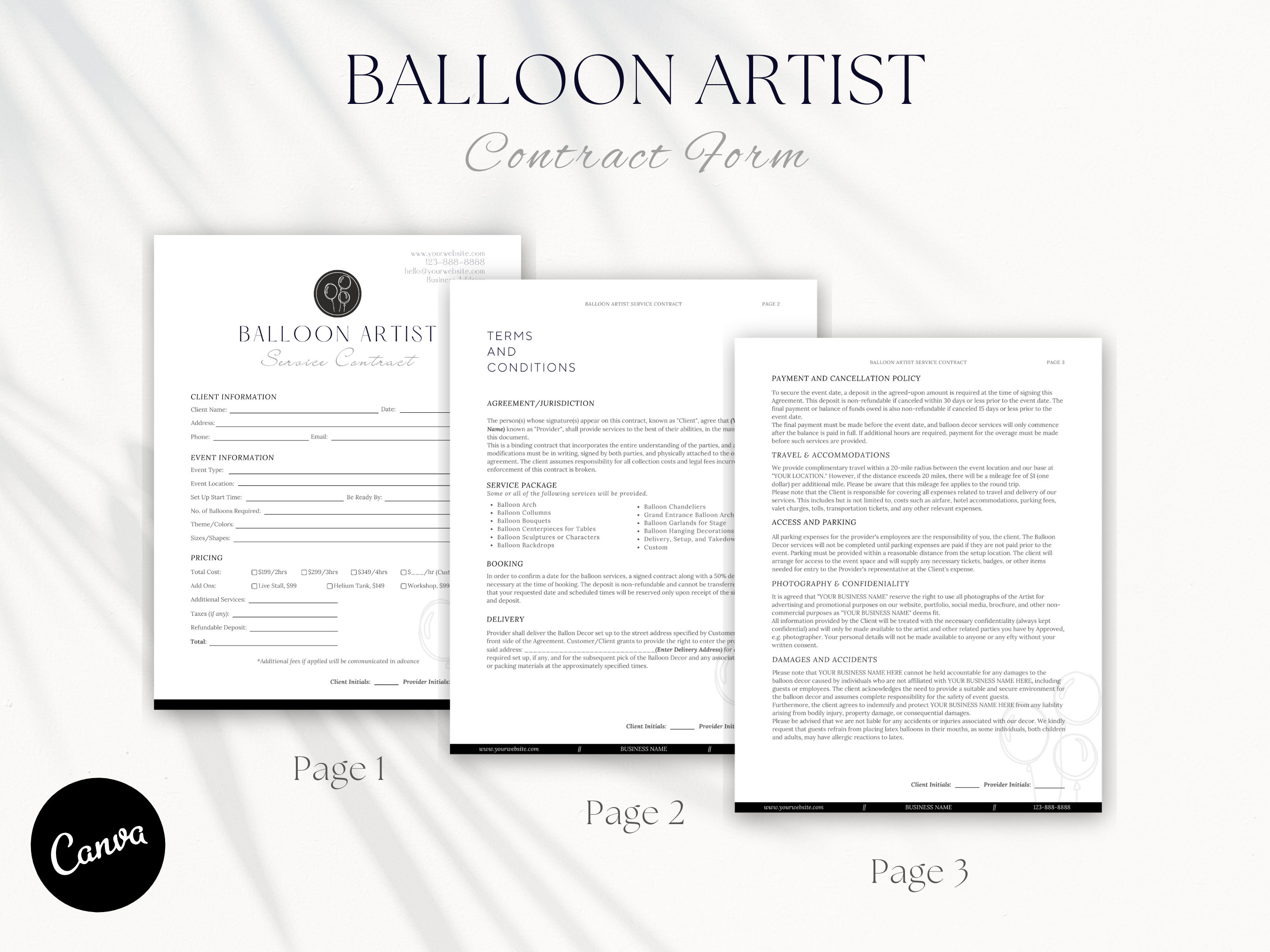 Balloon Artist Contract Form Balloon Decor Agreement Balloon Artist ...
