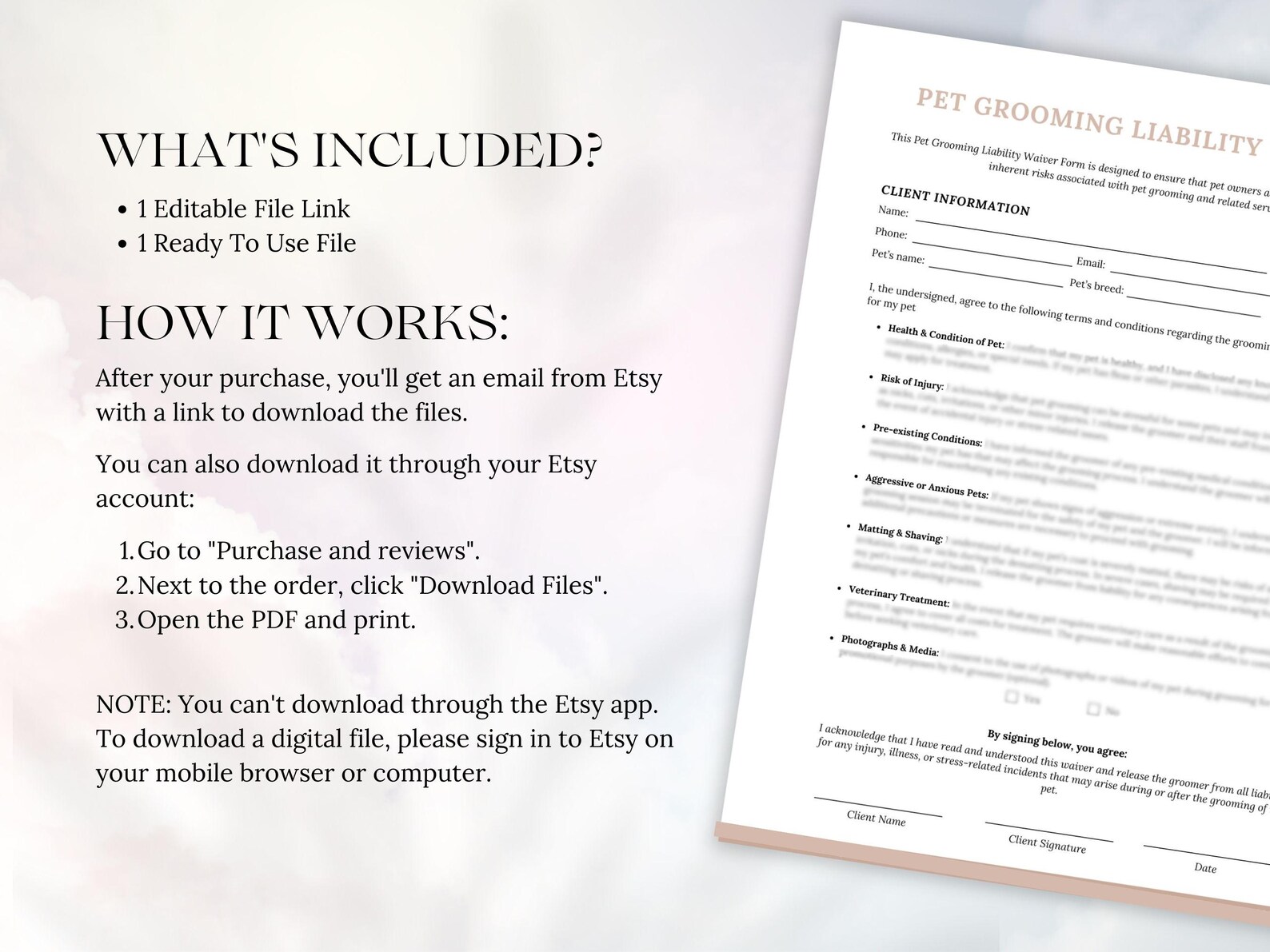 Pet Grooming Waiver Template: Editable Salon Consent Form (digital ...