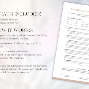 Pet Grooming Waiver Template: Editable Salon Consent Form (digital ...