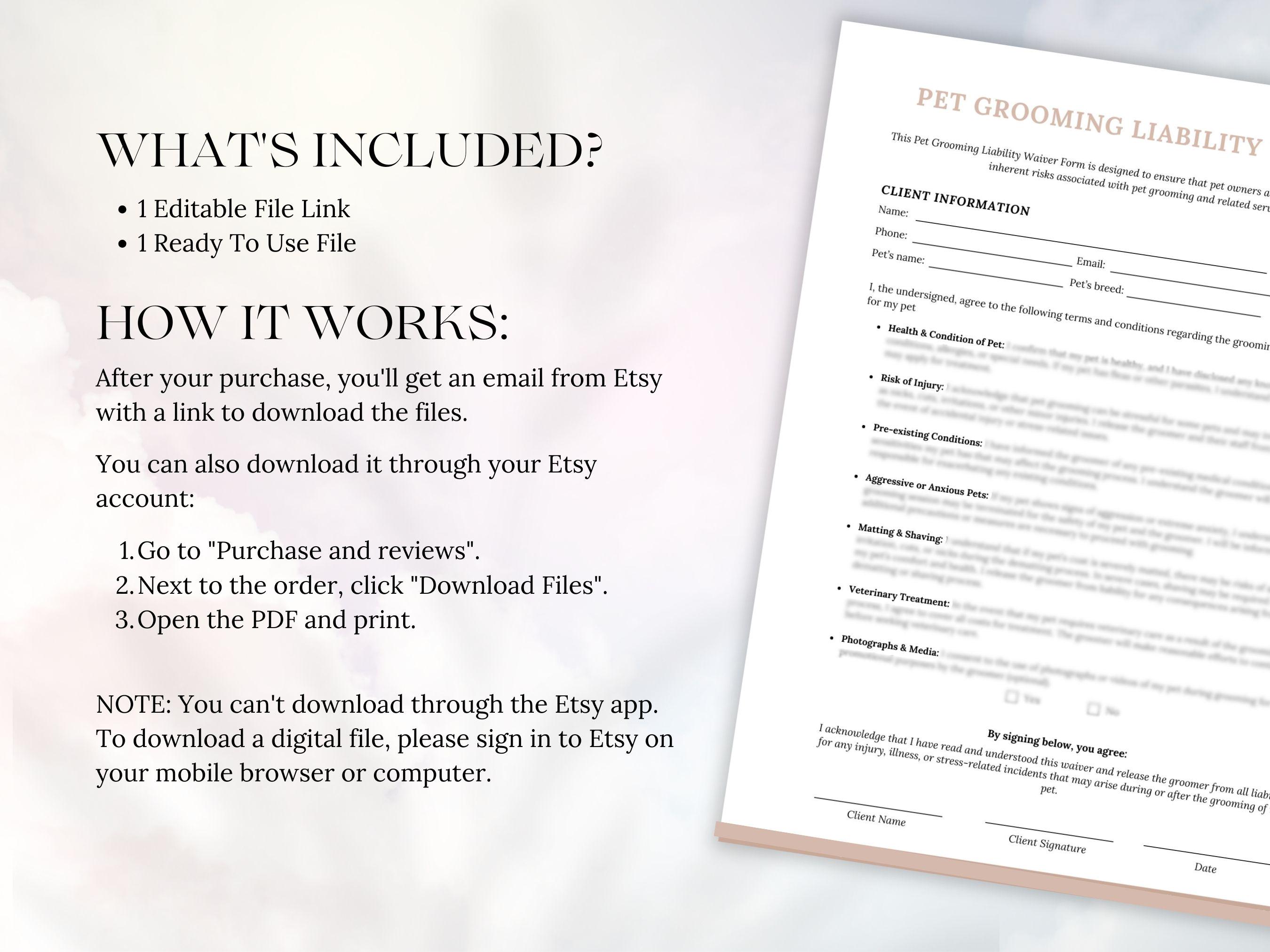Pet Grooming Waiver Template: Editable Salon Consent Form (digital ...