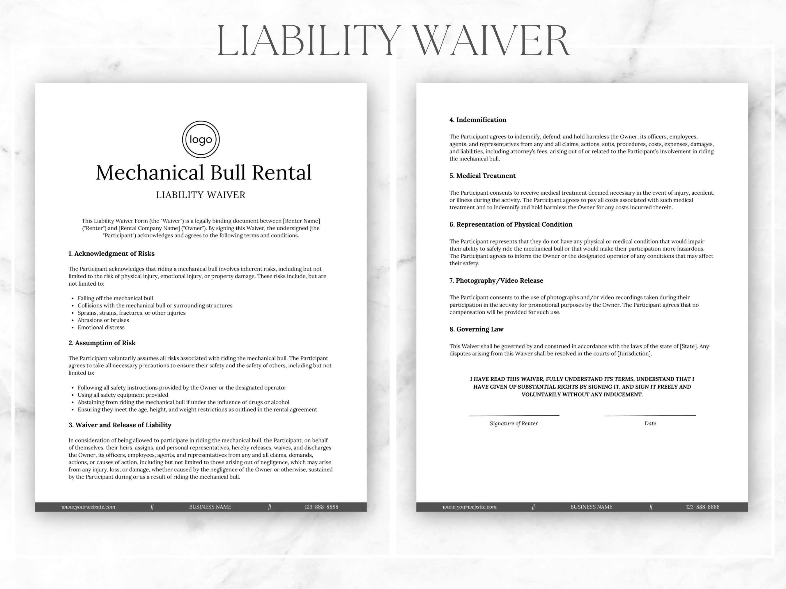 Mechanical Bull Rental Agreement Template: Liability Waiver & Safety ...