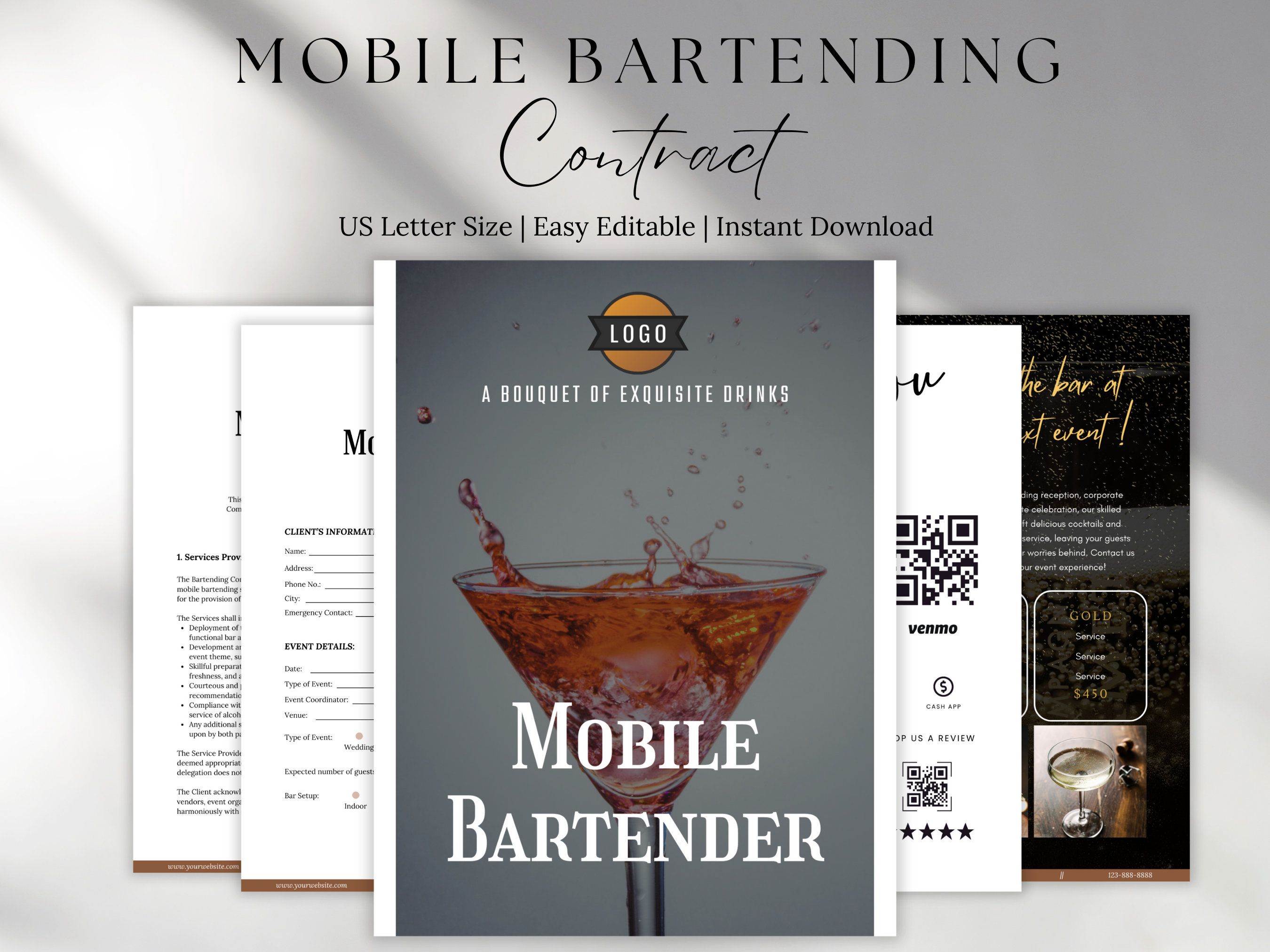 Mobile Bartending Service Bundle, Event Bartending Term, Liability ...
