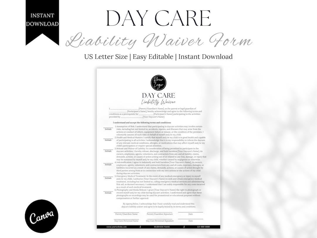 Daycare Liability Waiver Form, Childcare Consent Form, Childcare ...