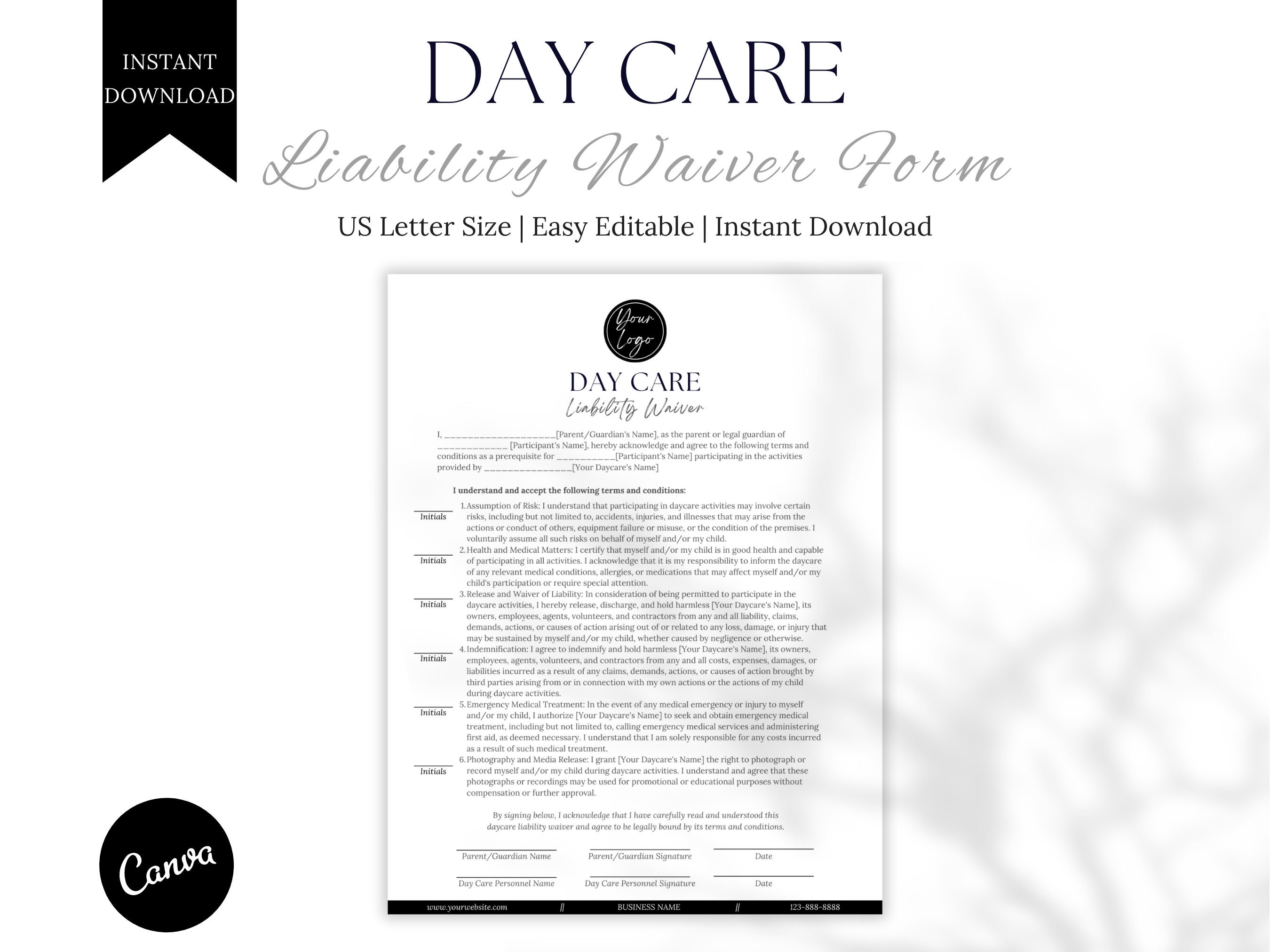 Daycare Liability Waiver Form, Childcare Consent Form, Childcare ...