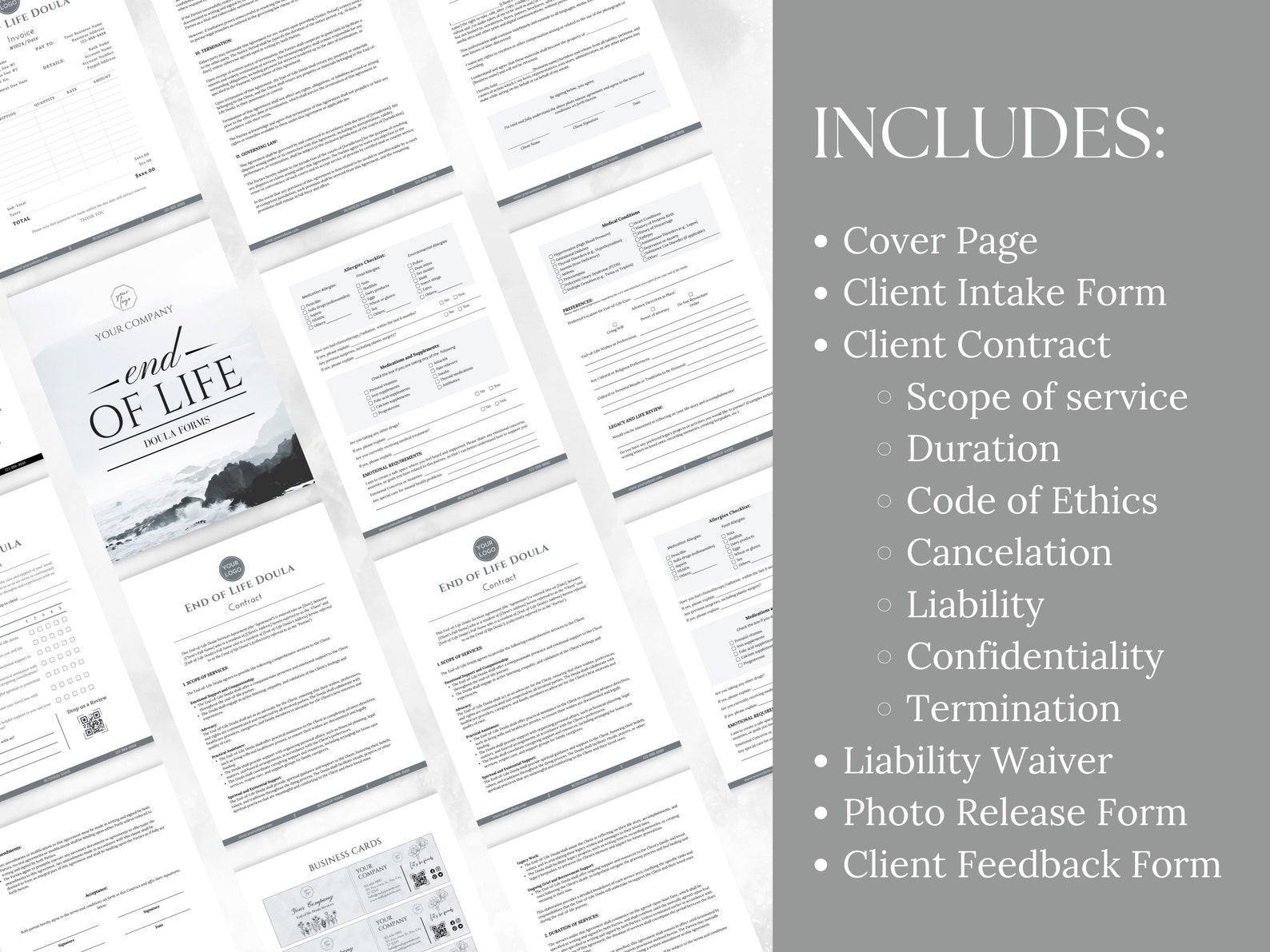 Editable End-of-life Doula Contract Forms: Business Bundle (digital ...