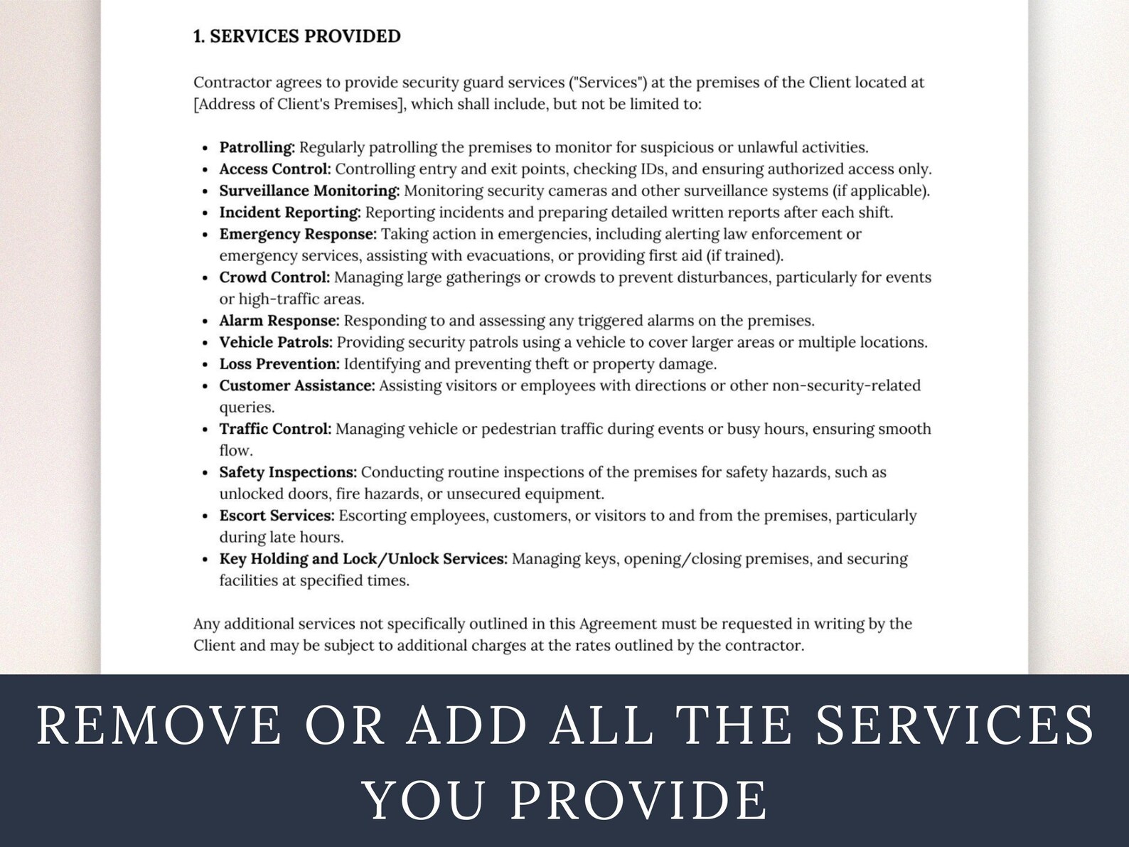 Security Guard Contract Template With Incident Report (editable, US ...