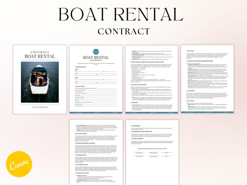 Boat Rental Agreement Template: Yacht, Jet Ski, Pontoon (canva Editable ...