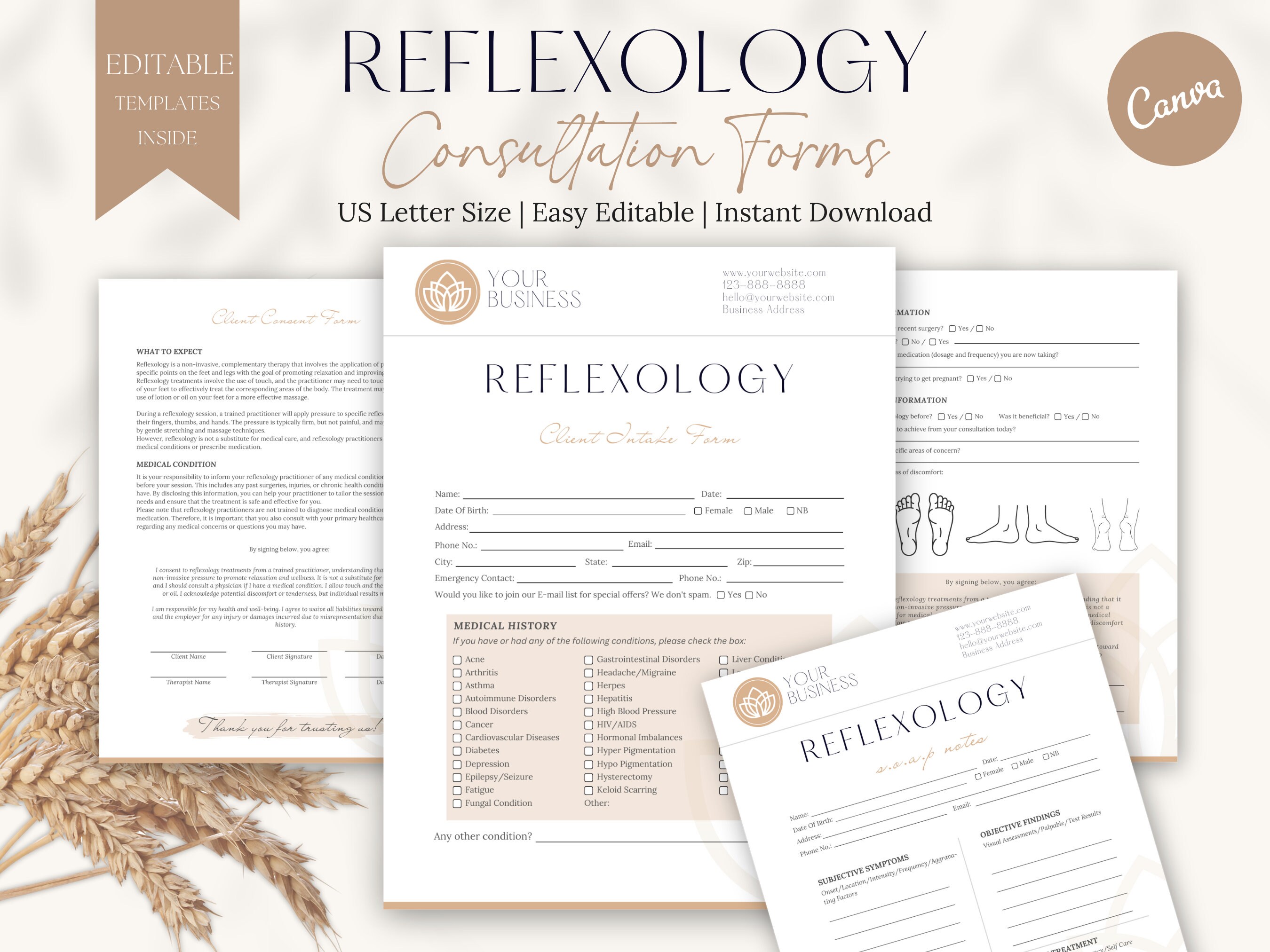 Reflexology Consultation Forms: Intake, Consent & SOAP Notes (canva ...