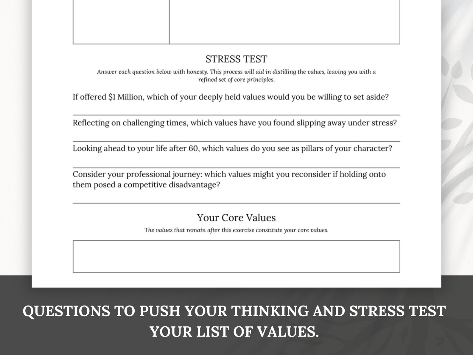 Printable Identify Core Values Worksheet, Self Exploration Worksheet ...
