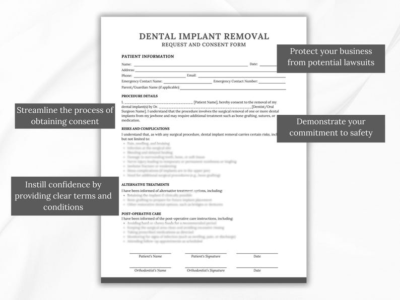 Dental Implant Removal Consent Form: Printable Template (PDF Download ...