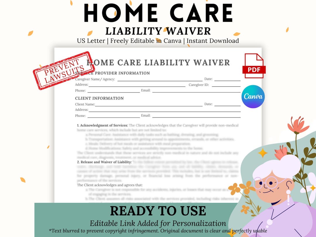 Home Care Liability Waiver Template: Editable Caregiver Form (digital ...