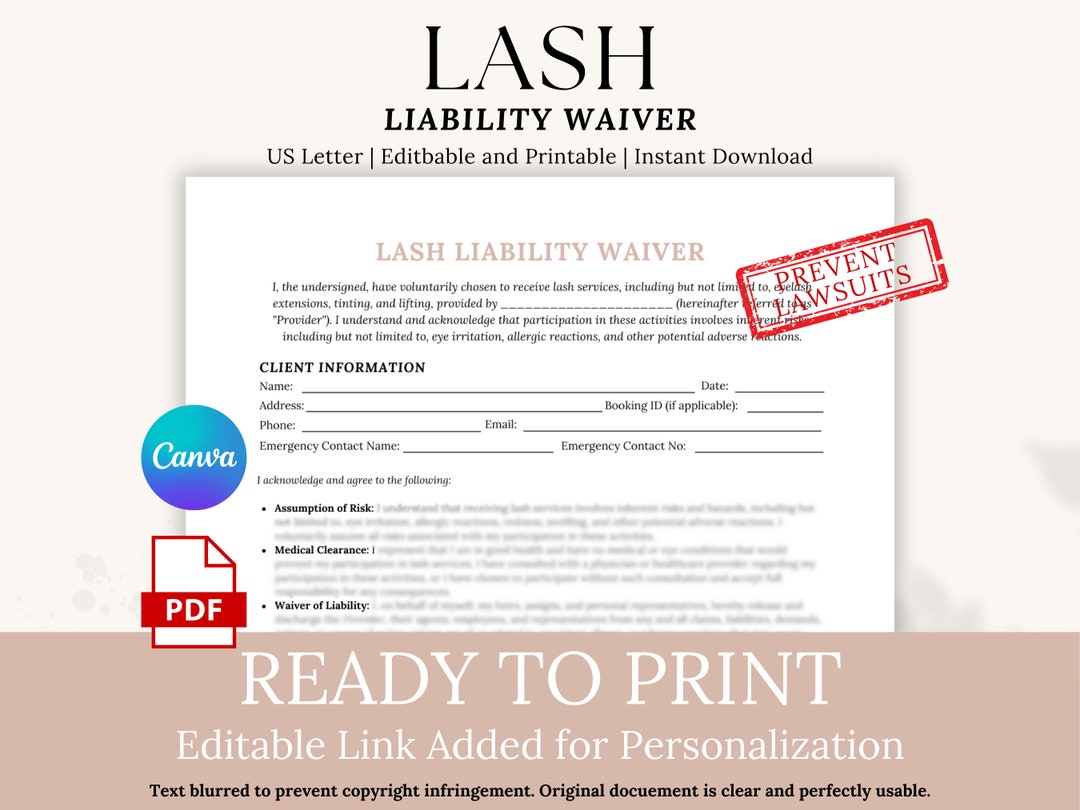 Lash Liability Waiver Form: Editable Consent Template (digital Download ...