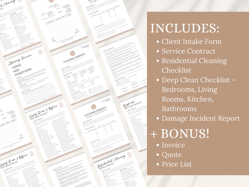 Ready to Print Cleaning Service Forms for Cleaners, Maids, Janitor ...