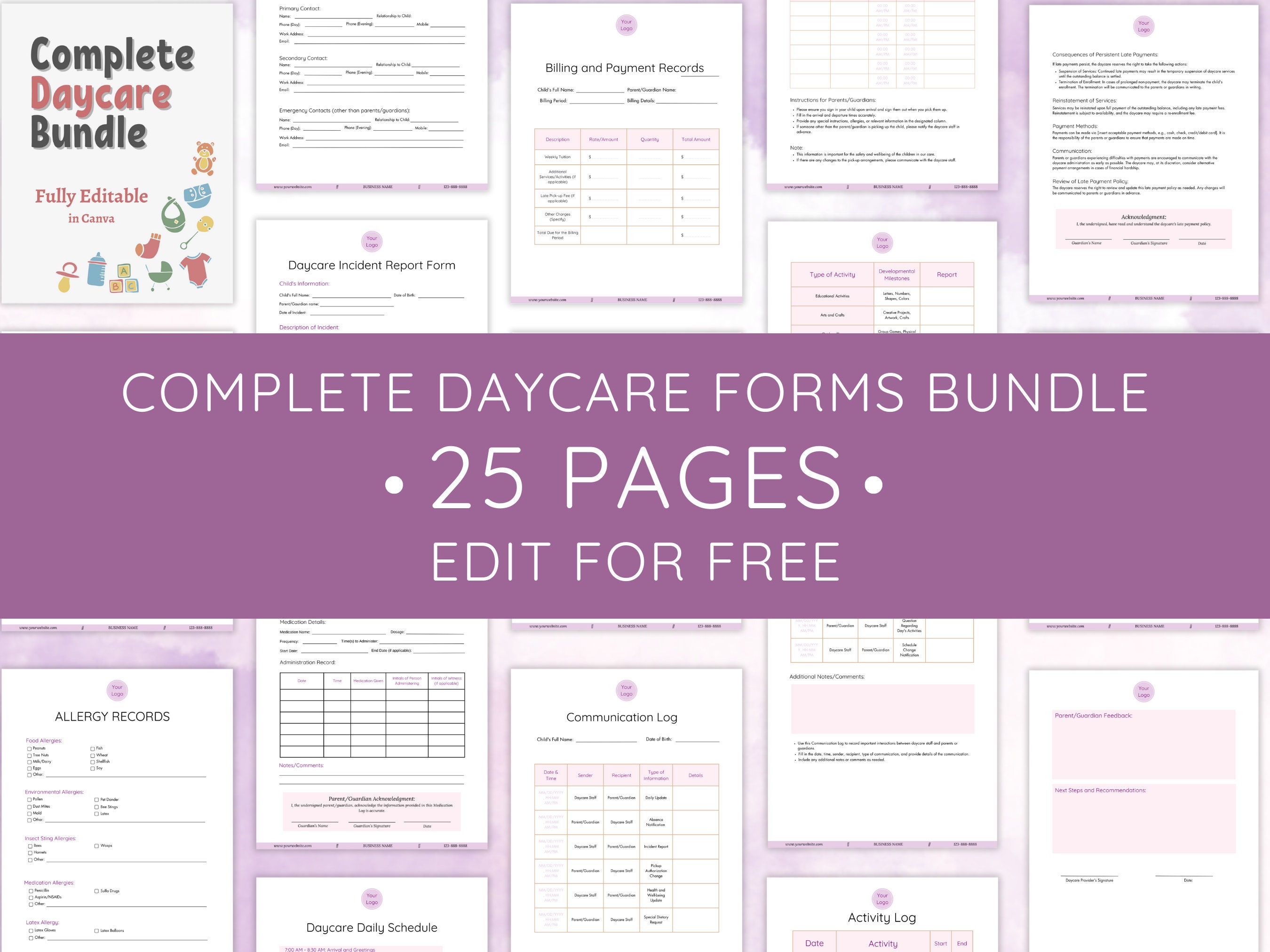 Daycare Business Starter Kit, Complete Daycare Forms Bundle, Printable ...