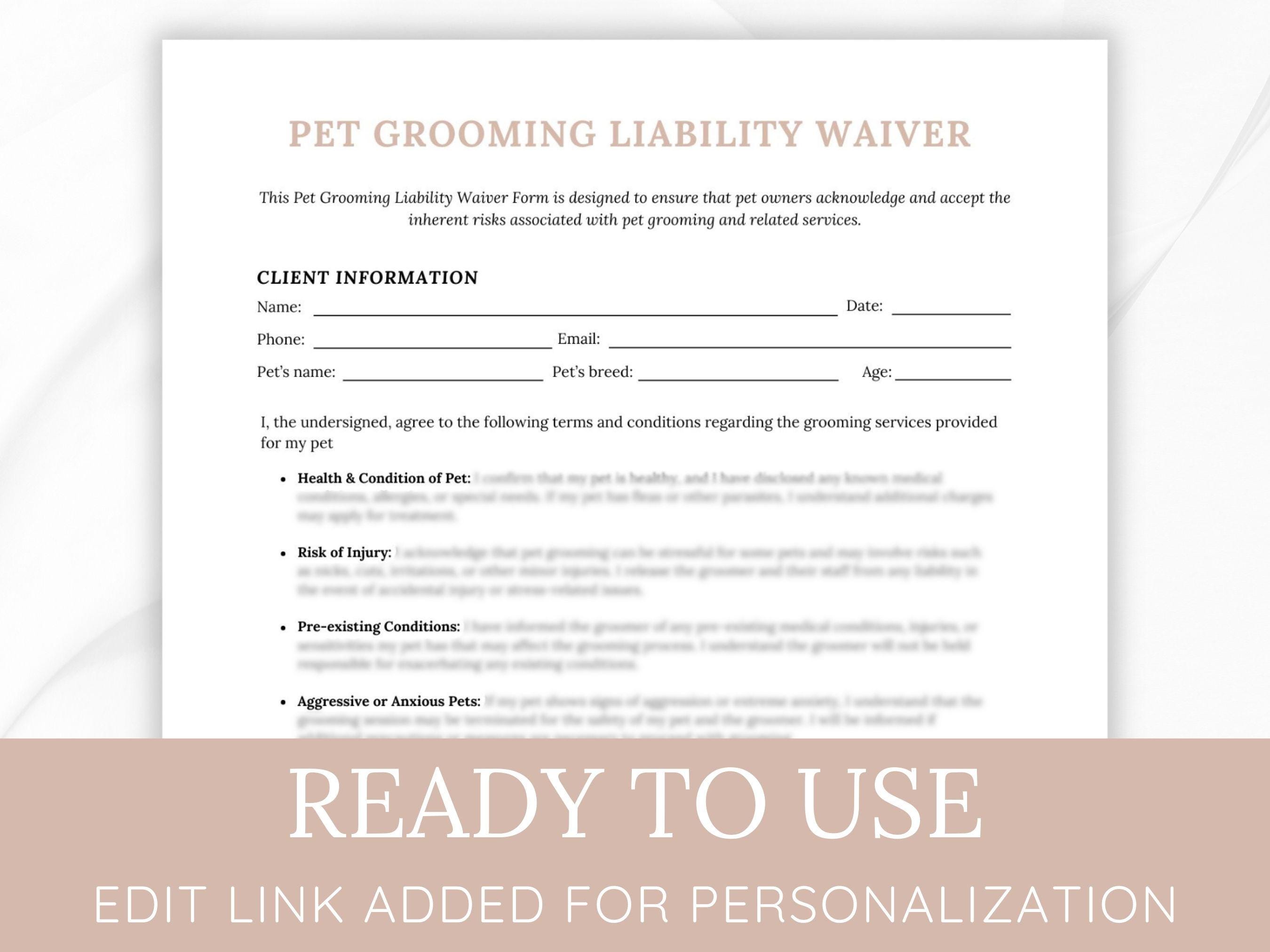 Pet Grooming Waiver Template: Editable Salon Consent Form (digital ...